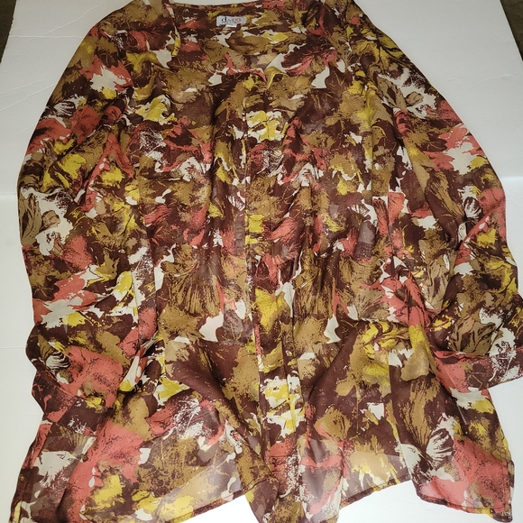 Denim&Co | Tops | Long Sleeve Sheer Fall Foliage Print Blouse | Poshmark